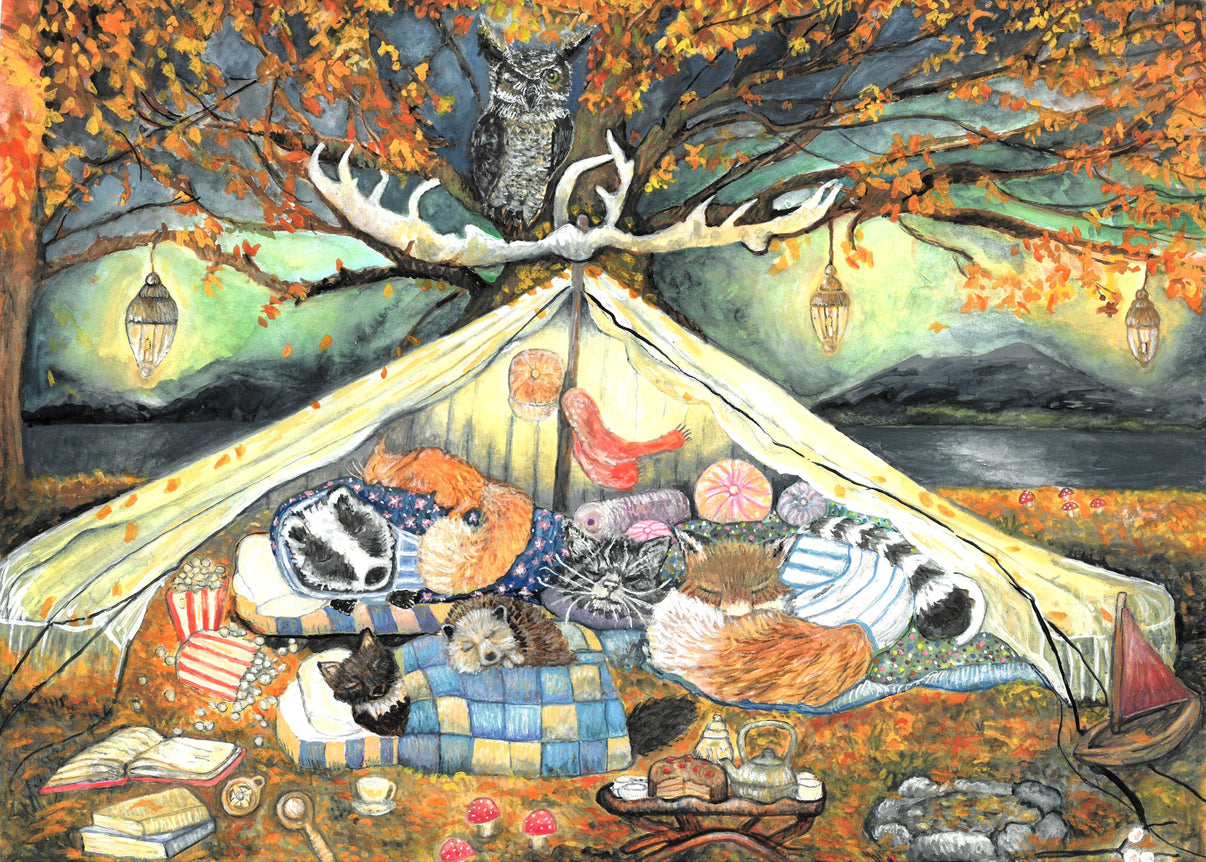 Forest Friends Sleepover A3 Print – Saga in Paint by Paula Isobel Brown